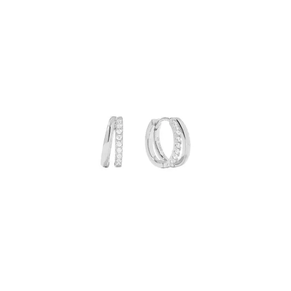 VANCHI Kira Crystal Double Hoop Huggies - Silver
