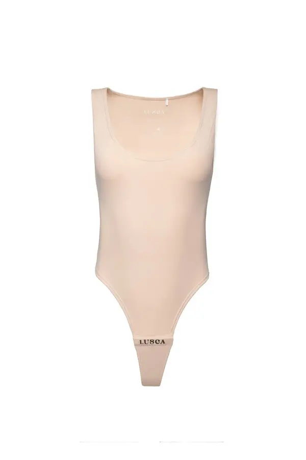 LUSCA Neutrals Melissa Smooth Stretch Scoop Neck Thong Magnetic Bodysuit - Brown