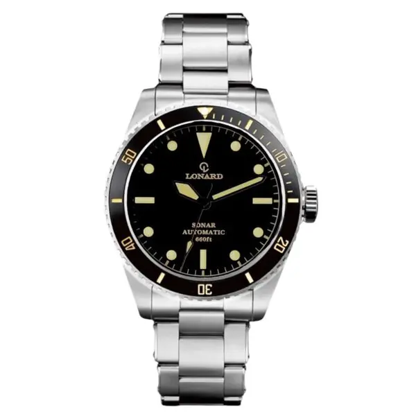 LONARD WATCHES Sonar Stainless Steel Oyster Bracelet Diver Watch - Black