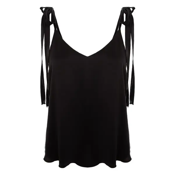 IZABELA MANDOIU Silk Top With Adjustable Straps - Black