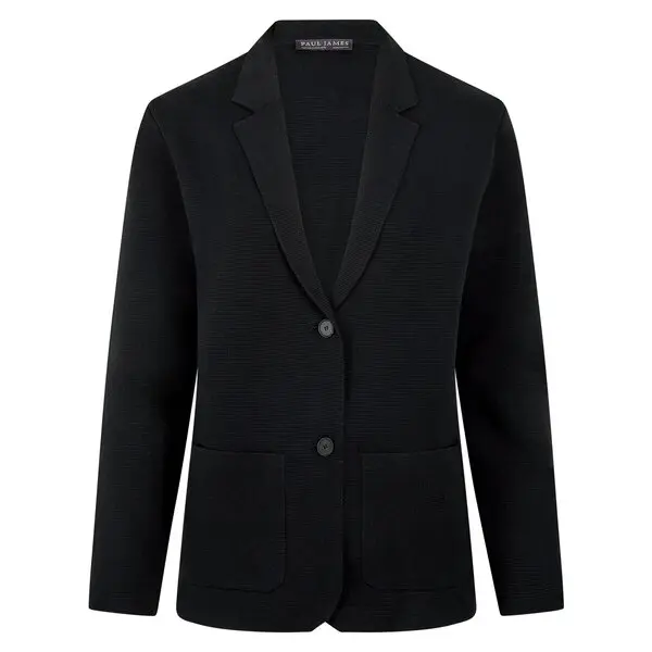 PAUL JAMES KNITWEAR Midweight Cotton Tara Relaxed Fit Knitted Blazer - Black