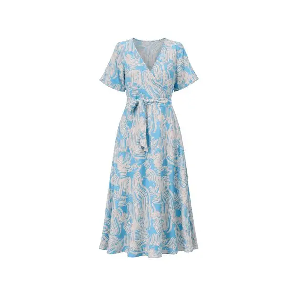 OH!ZUZA NIGHT&DAY Neutrals Echo Viscose Wrap Dress With Pockets Print - Blue