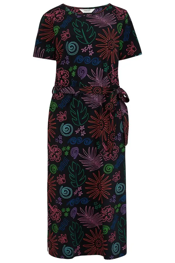 SUGARHILL BRIGHTON Flissy Jersey Midi Dress Island Fiesta - Black