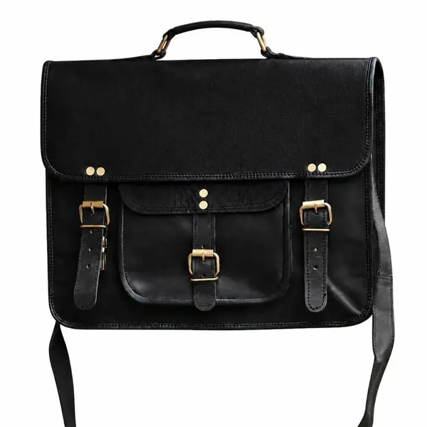 VIDA VIDA Leather Satchel Laptop Bag - Black