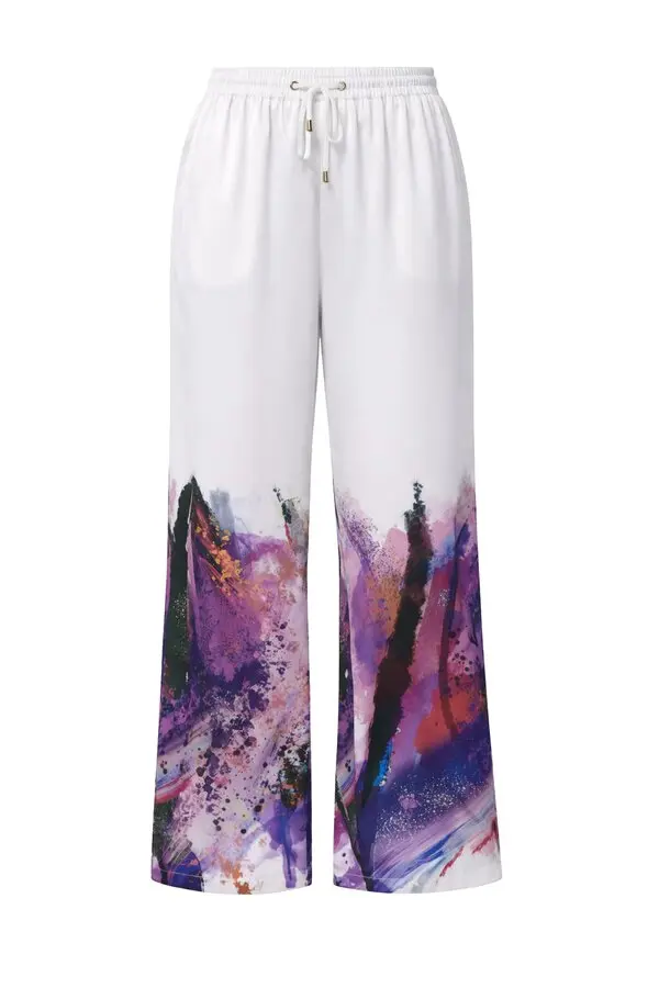 ZAFUR Mayfair Trouser In Brushstroke Print On Snow - White