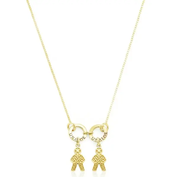 UNALOE Vermeil ’s Necklace With Double Figure Pendant – Child Silhouette Charms, Personalised Family Keepsake Jewellery - Gold