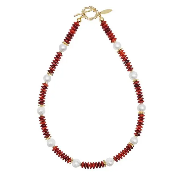 FARRA Bamboo Coral With Freshwater Pearls Statet Necklace - Red