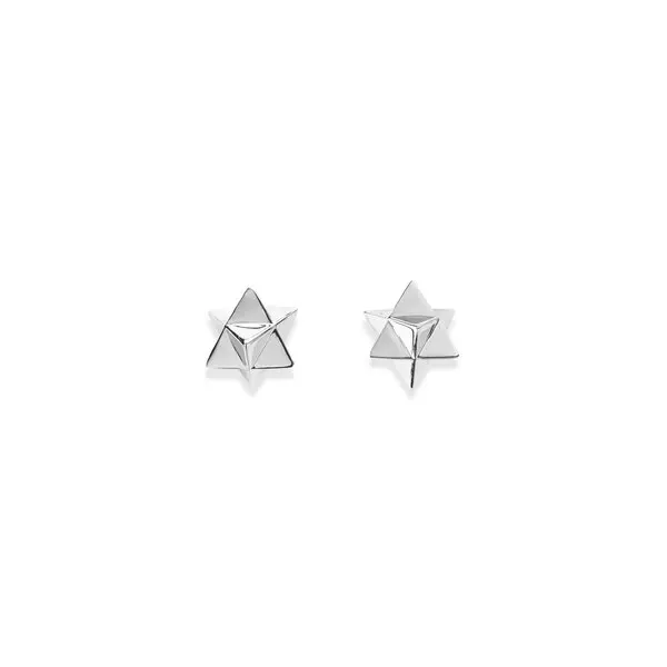 SEVEN SAINTS Merkaba Star, Light Body Activation Stud Earrings, White Rhodium - Silver