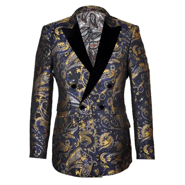 DAVID WEJ Kensington Double Breasted Peak Lapel Jacquard Blazer - Blue