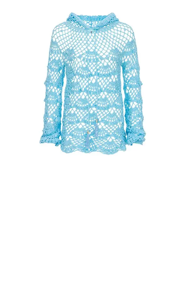 ANDREEVA Aqua Marine Handmade Crochet Hoodie - Blue