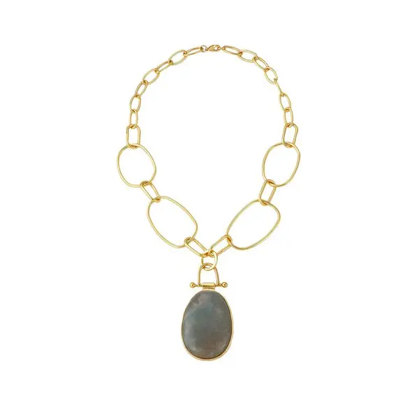 RARE MATTERS JEWELRY Luxe Oval Labradorite Pendant Chain Necklace - Grey