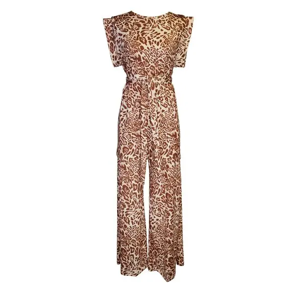 JENNAFER GRACE Neutrals Champagne Feline Tunic & Palazzo Set - White