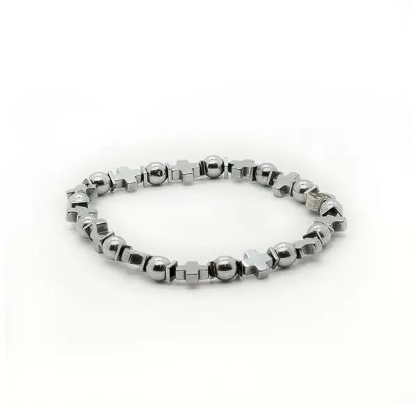 EBRU JEWELRY Cross Beaded Hematite Stone Bracelet - Silver