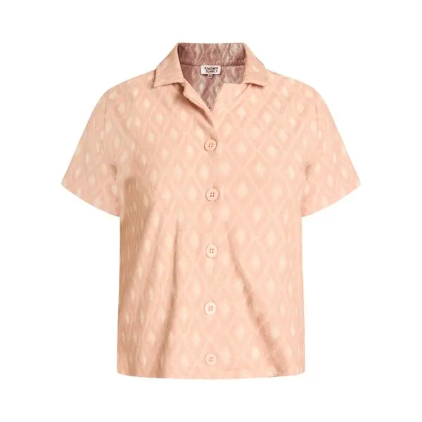 KNOWN SUPPLY Terry Cotton Button Up Shirt Cabana Tearose/pearl - Pink