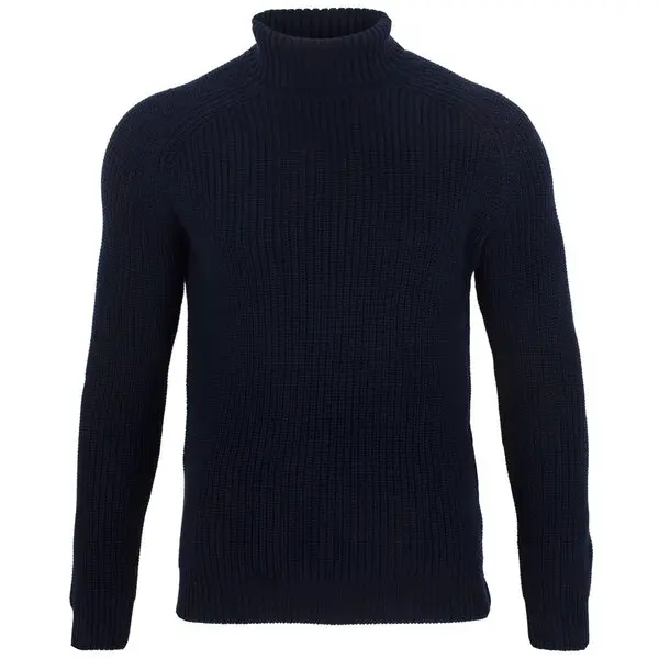 PAUL JAMES KNITWEAR Cotton Jacob Fisherman Rib Knit Roll Neck Jumper Navy - Blue