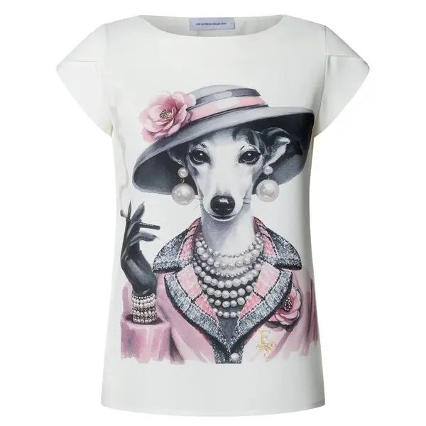 THE EXTREME COLLECTION Printed T-shirt With Sculptural Petal Sleeves - White