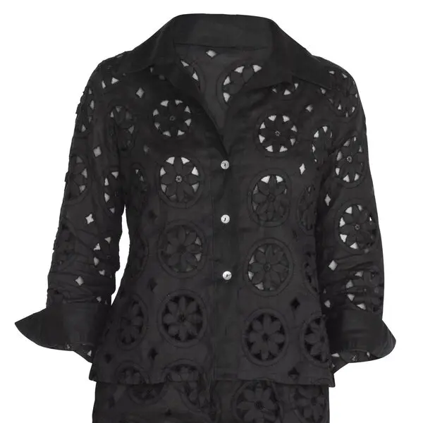 MARIELĒ Adelaide Blouse Sangallo Linen Black - White