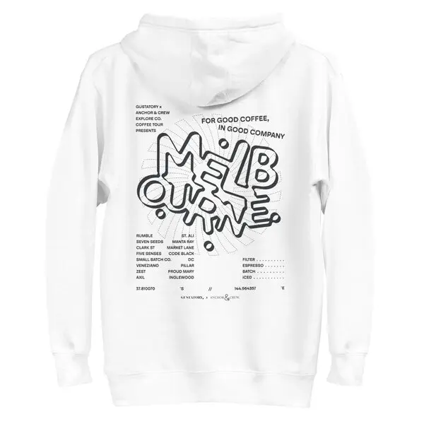 ANCHOR & CREW Gustatory Melbourne Coffee Scene Cotton Blend Embroidered Hoodie - White