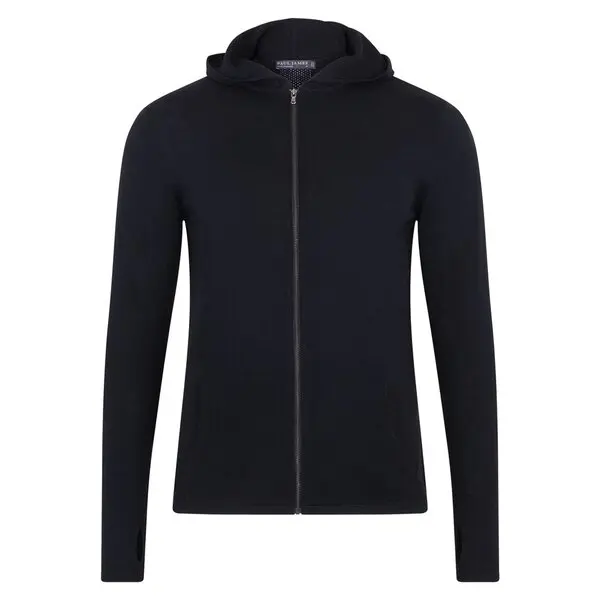 PAUL JAMES KNITWEAR Heavyweight Merino Helios Activewear Hooded Jumper - Black