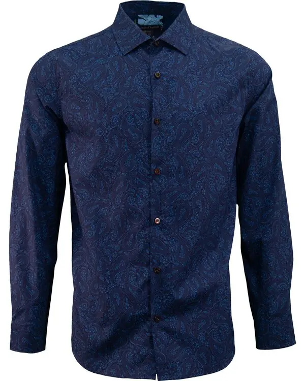 LORDS OF HARLECH Nigel Perugia Paisley Shirt Navy - Blue