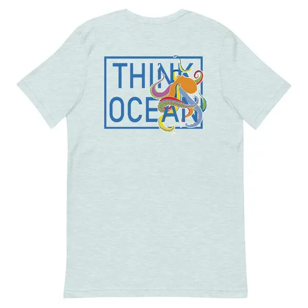 ANCHOR & CREW Ice Think Ocean Octopus Fluorescence Cotton Embroidered T-shirt - Blue