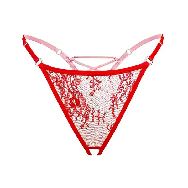 MONIQUE MORIN LINGERIE Moonstruck Thong Ouvert Fire - Red