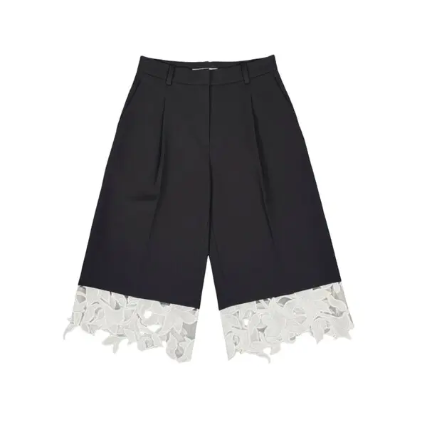 LONDON ATELIER BYPRODUCT Tailored Culottes With Lace Appliqu - Black