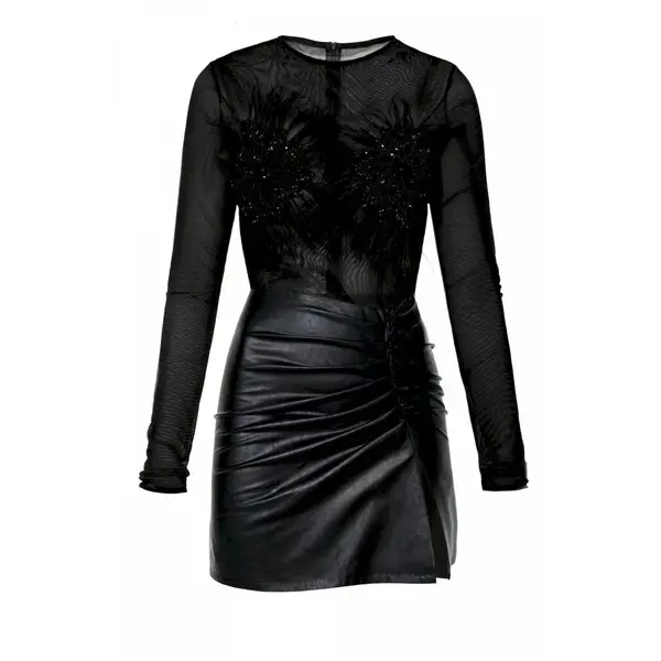 AGGI BY HALEWSKI Tomira Mini Vegan Leather Dress - Black