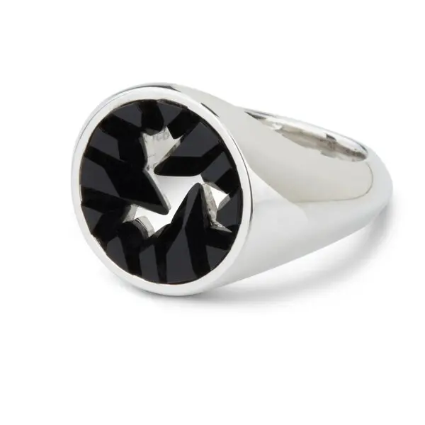 KASUN LONDON Signet Black Onyx Ring - Silver