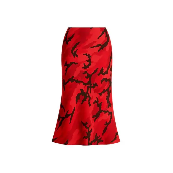 TANTRA SPAIN SL Printed Midi Skirt With Silk, Flounce, And Elastic Waistband - Red