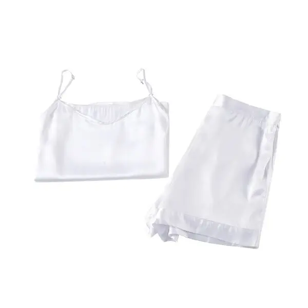 SOFT STROKES SILK Pure Mulberry Silk Camisole And Shorts Set Pearl - White