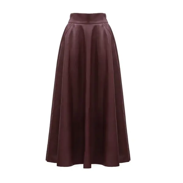 JULIA ALLERT Full Flare High Waist Faux Leather Skirt – Burgundy - Red