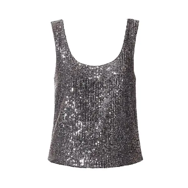 AGGI BY HALEWSKI Raya Diamond Sequin Party Tank Top - Silver