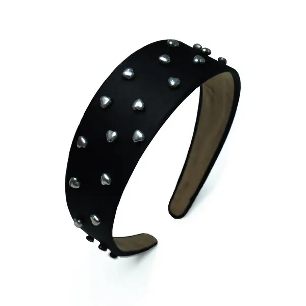 2KSTYLE Inima Metal Heart Hand-embellished Satin Headband - Black