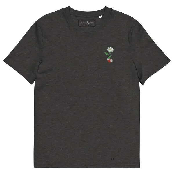 ANCHOR & CREW Heather Daisy Garden Dystopia Organic Cotton Embroidered T-shirt - Black