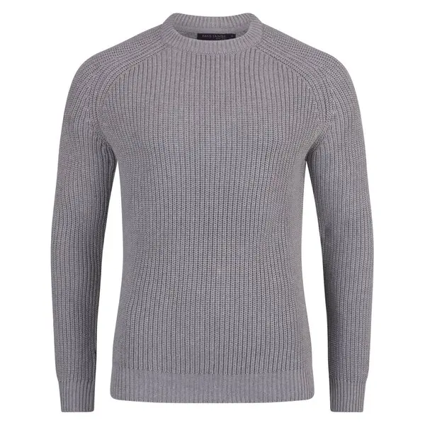 PAUL JAMES KNITWEAR Heavyweight Cotton Clark Fisherman Rib Knit Jumper Ash - Grey