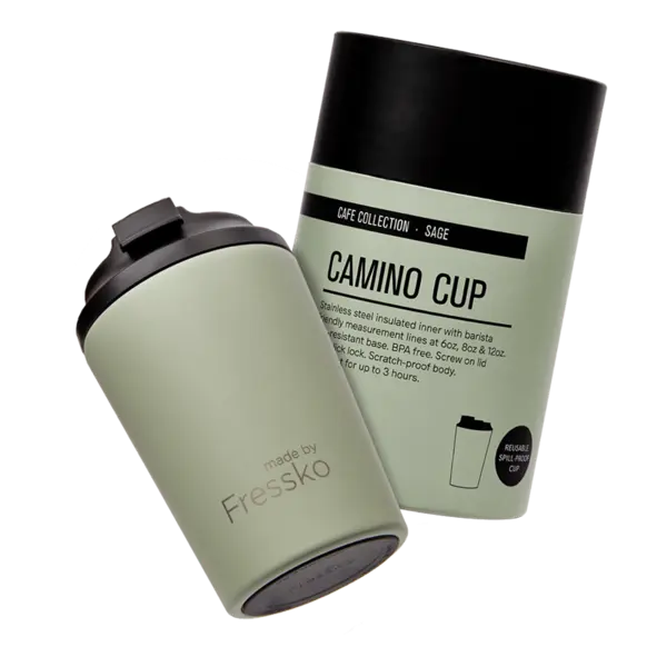 Fressko Camino 12oz / 340ml Reusable Coffee Cup, Stainless Steel Sage - Green