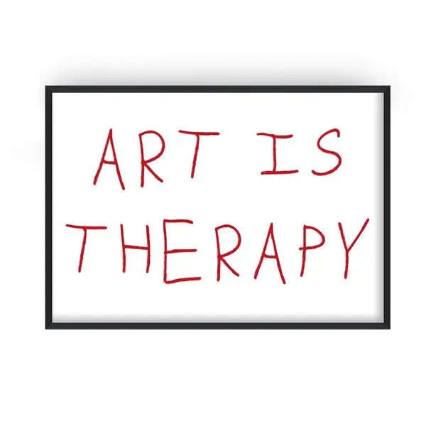 FANCLUB Art Is Therapy Horizontal Playful Quote Art Print A2 - Red