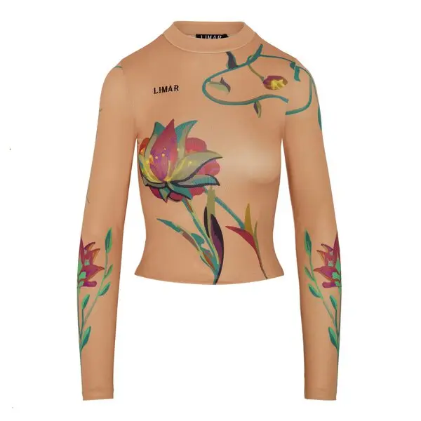 LIMAR Neutrals / Green / Red Floral High Neck Activewear Top Beige - Green/red