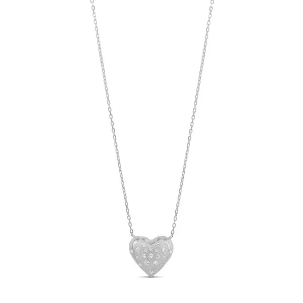 SHYMI Scattered Stone Puffy Heart Necklace - Silver
