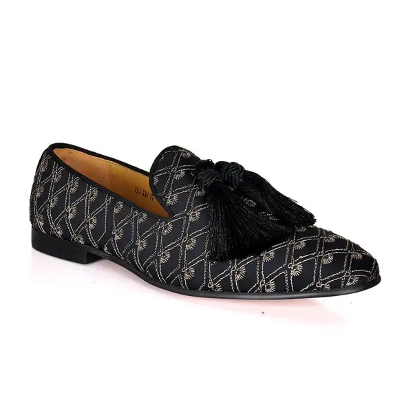 DAVID WEJ Alberto Gold Embroidery Tassel Loafers - Black