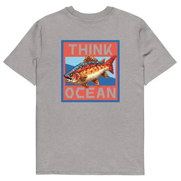 ANCHOR & CREW Heather Think Ocean Fish Pixel Art Organic Cotton T-shirt - Grey