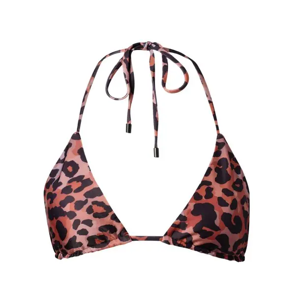 PLAYALUXE Black / Brown Waikiki Triangle Bikini Top Leopard - Black/brown