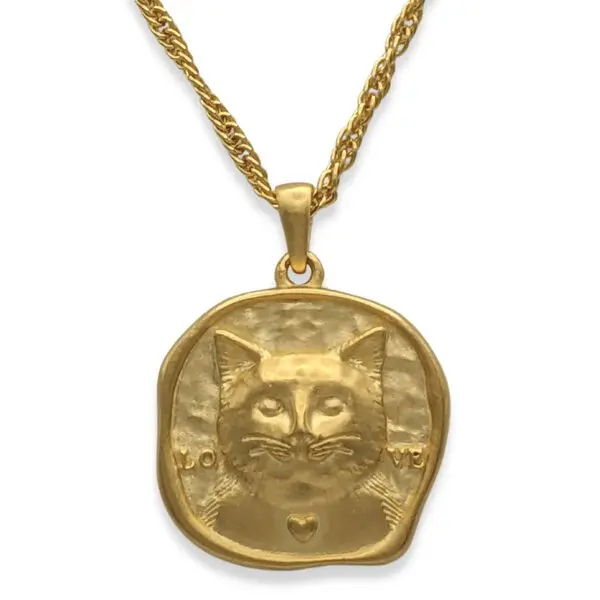 FRENVYRN Gold / Green Lars Reversible Cat Coin Necklace, Gold Vermeil - Gold/green