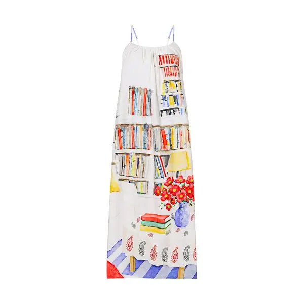 DHARA SHETH, DUBAI Abode Books & Blooms Vintage Look Cotton Maxi Dress Multicolor - White