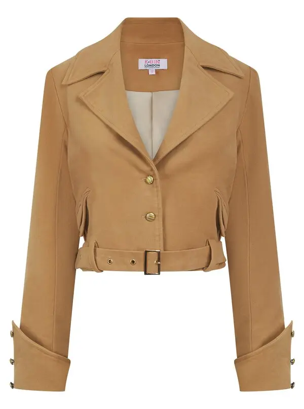 K-WIN LONDON Classic Moleskin Belted Jacket With Gold-tone Buttons - Brown