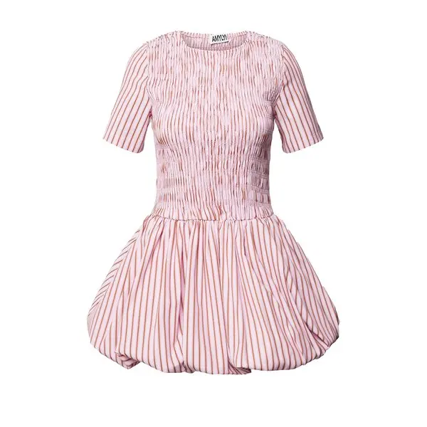 AMY LYNN Eleanor Pure Cotton Stripe Mini Puffball Dress - Pink