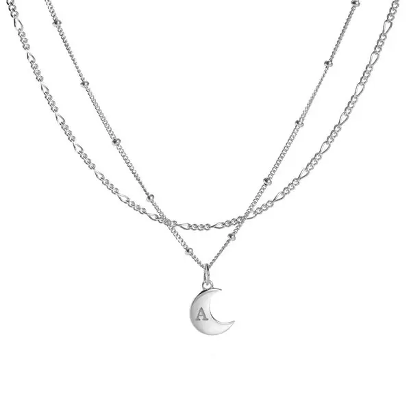 MURU Moon Initial Necklace Layering Set - Silver