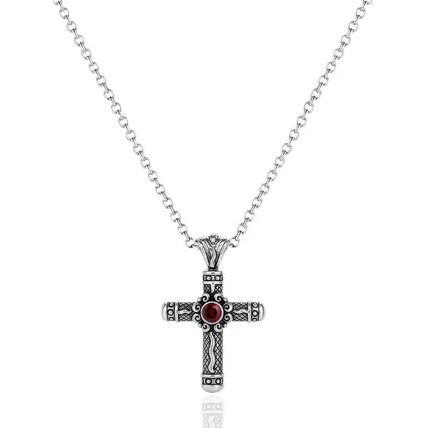 UNALOE Red / Silver Necklace With Ruby Cross Pendant – Sterling Silver Jewelry - Red/silver