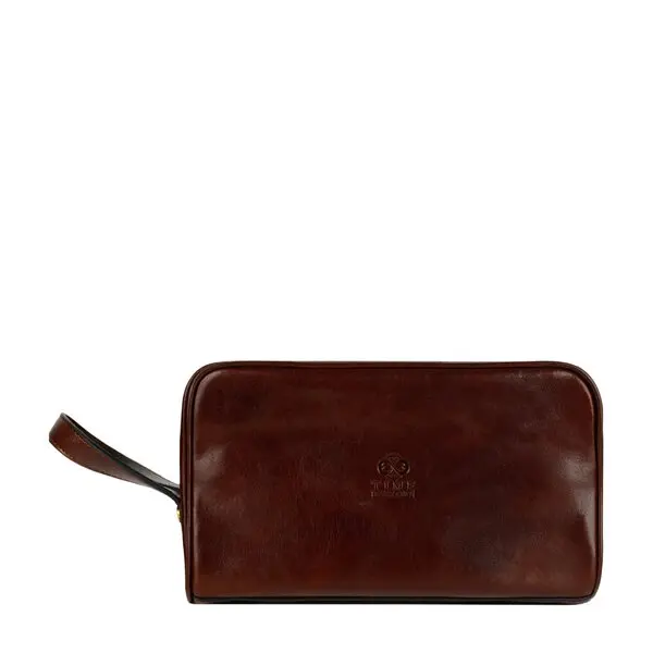 TIME RESISTANCE Leather Cosmetic Bag Dopp Kit All The Kings - Brown